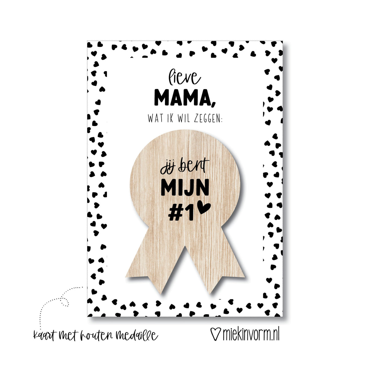 Ansichtkaart + Medaille Button Lieve Mama – Kiekebooh!